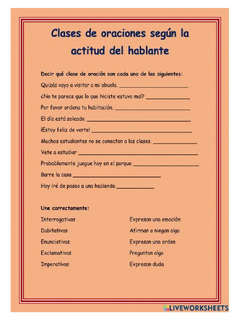 Ejercicio de Oraciones Según La Actitud Del Hablante | PDF