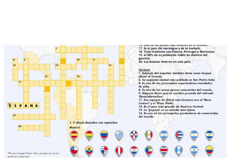 Crucigrama de Países de Habla Española | PDF