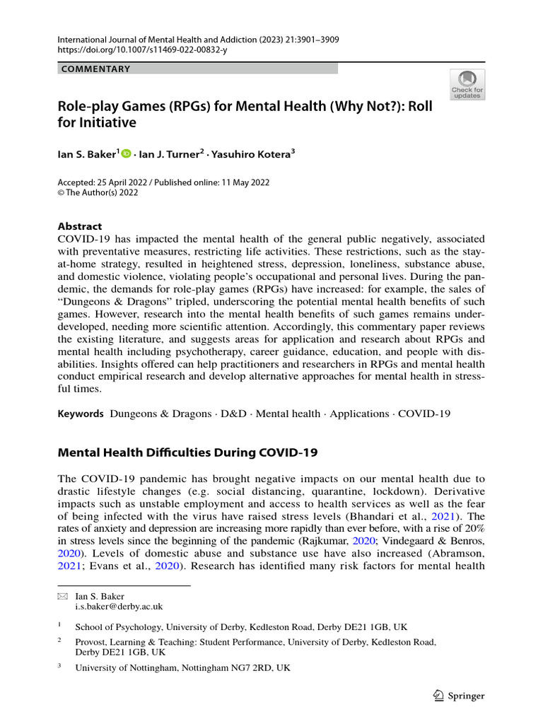 Role Play Games (RPGS) For Mental Health (Why Not?) : Roll For ...