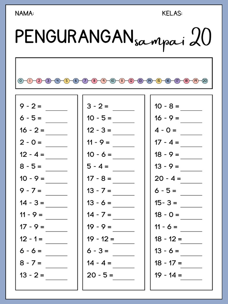 Pengurangan Sampai 20 | PDF