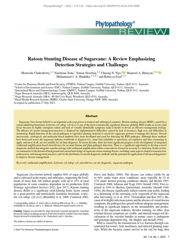 Ratoon Stunting Disease of Sugarcane A Review Emphasizing Detection ...