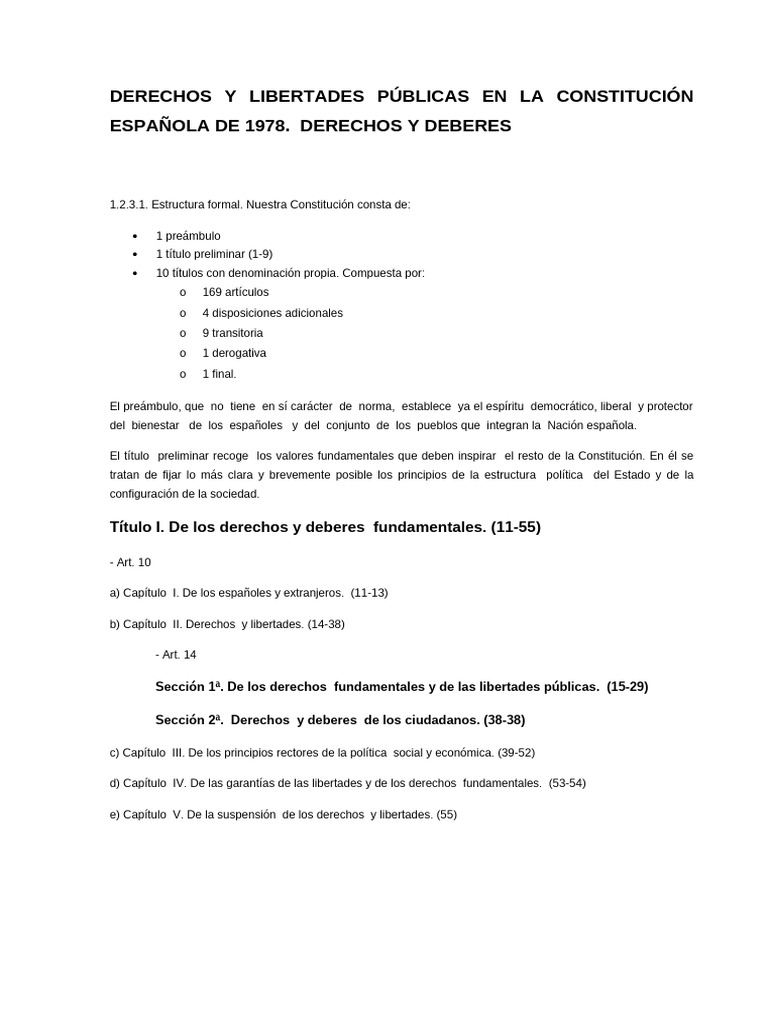 Tema 1. Derechos Fundamentales y Libertades Públicas en La Constitución Española de 1978 ...