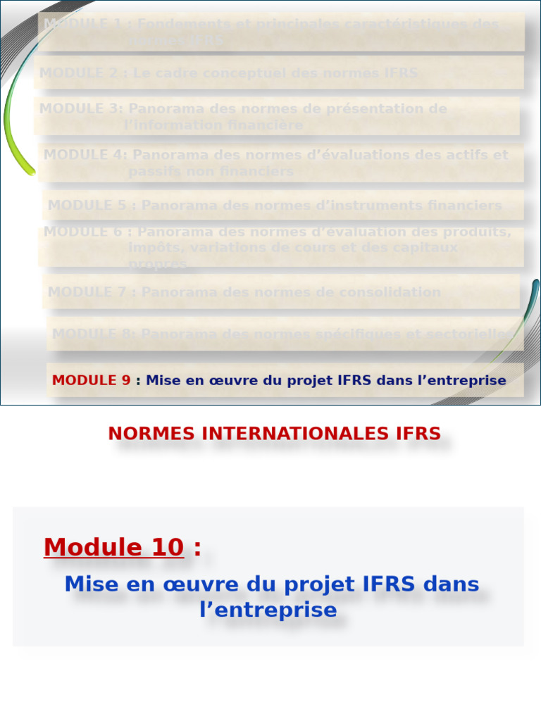 IFRS Module 10 MISE EN OEUVRE DU PROJET IFRS DANS L'ENTREPRISE | PDF