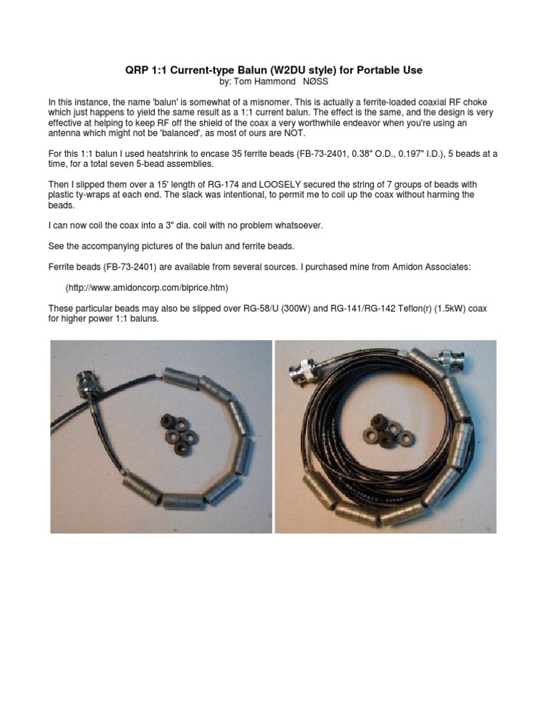 QRP 1:1 Current Balun Design Guide | PDF