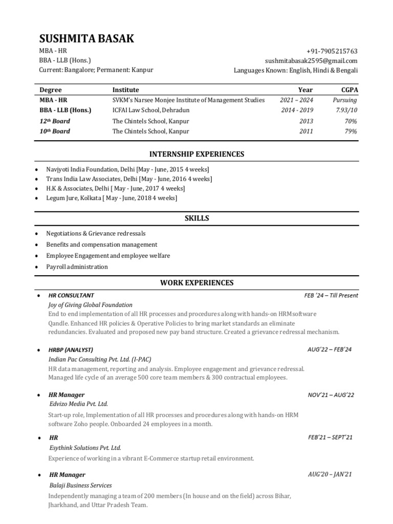 CV - Sushmita Basak-2024-15th May, 2024 | PDF