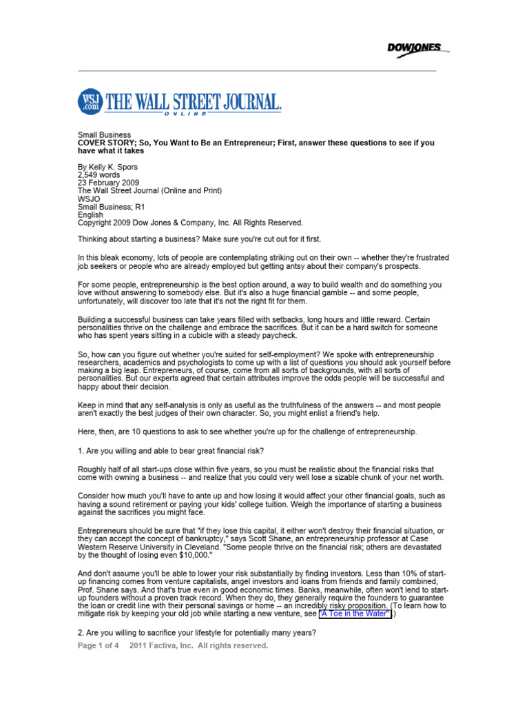 COVER STORY So, You Want To Be An Entrepreneur First, Answer These ...