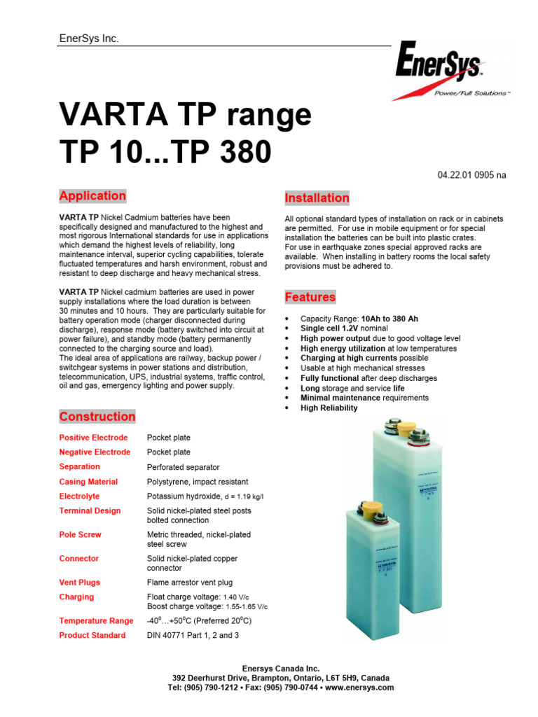 VARTA TP Range TP 10... TP 380 - National Railway Supply | PDF