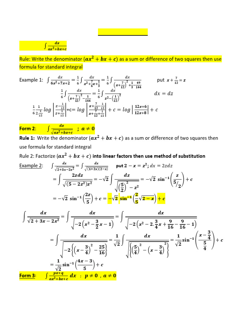 Standard Integrals | PDF