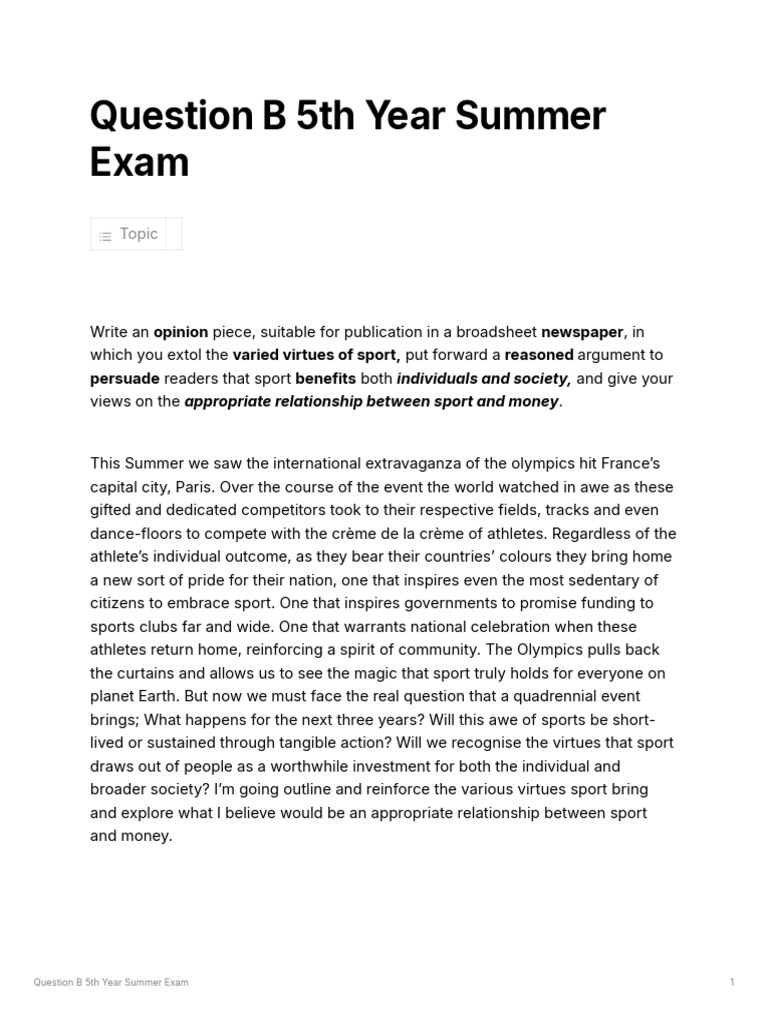 Sample H1 Question B 2019 | PDF