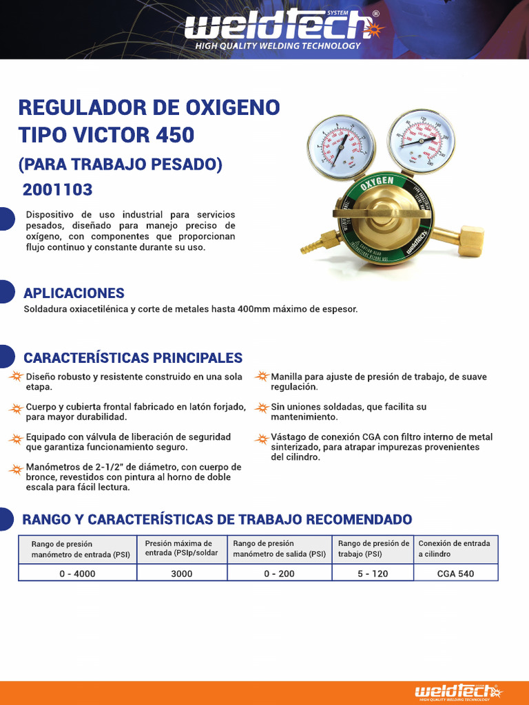 Ficha Tecnica Regulador de Oxigeno Tipo Victor 450 2001103 WT | PDF