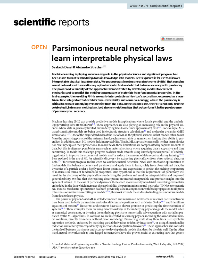 Parsimonious neural networks | PDF