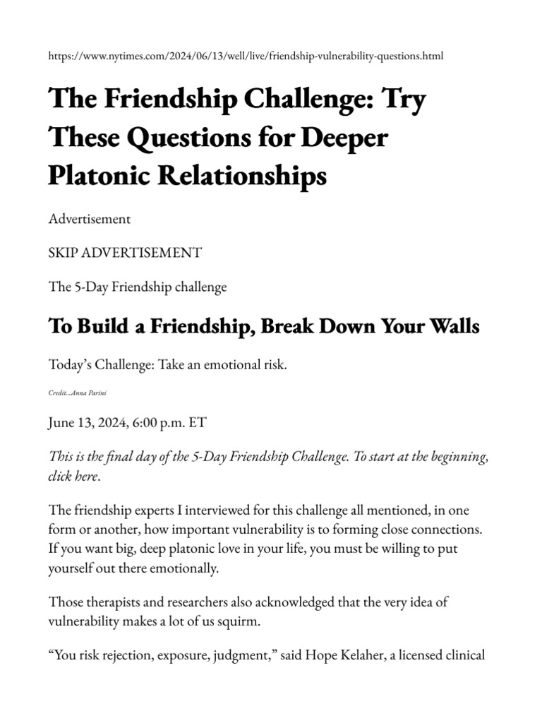 The Friendship Challenge - Try These Questions For Deeper Platonic ...