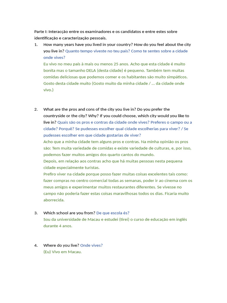 B2 oral - Mock Questions | PDF