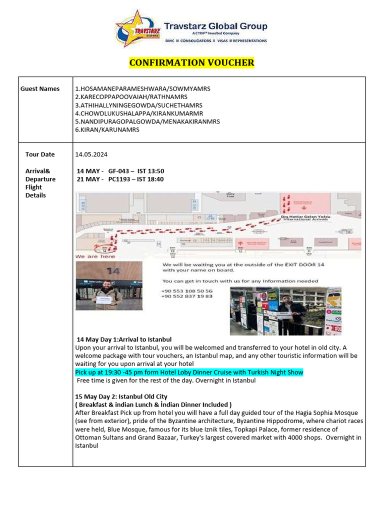 Turkey Confirmation Voucher - Domestic Tickets - E-Visas - 6 Pax - 14 ...