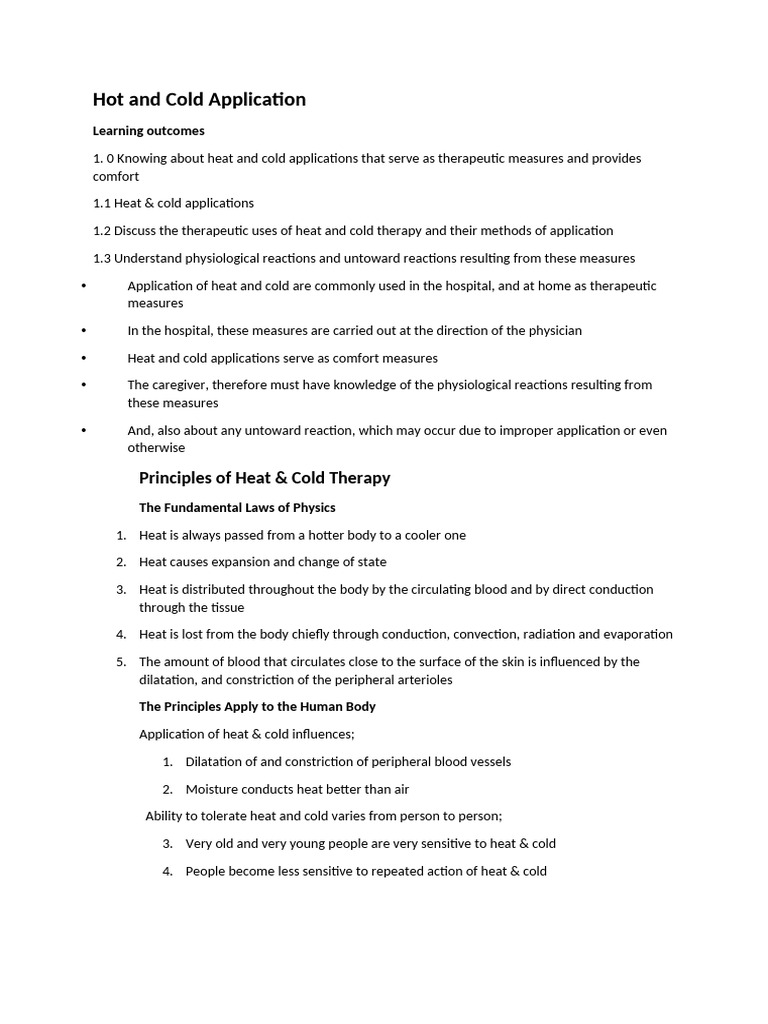 HOT AND COLD APPLICATION | PDF