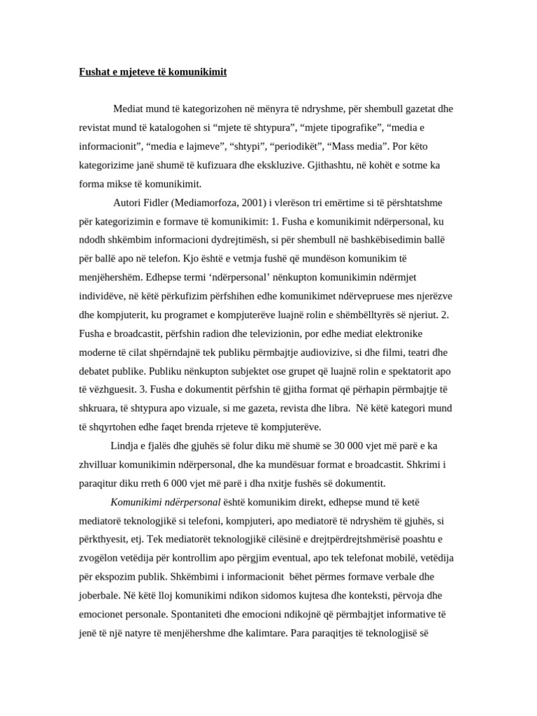 Fushat e Mjeteve Te Komunikimit | PDF
