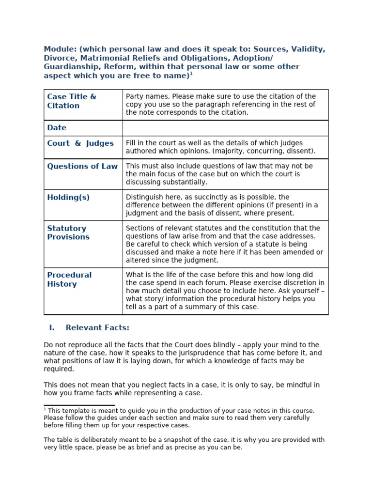 Case Note Template Family Law, LLB | PDF