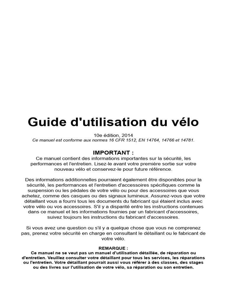 Bicycle Owners Manual FR | PDF
