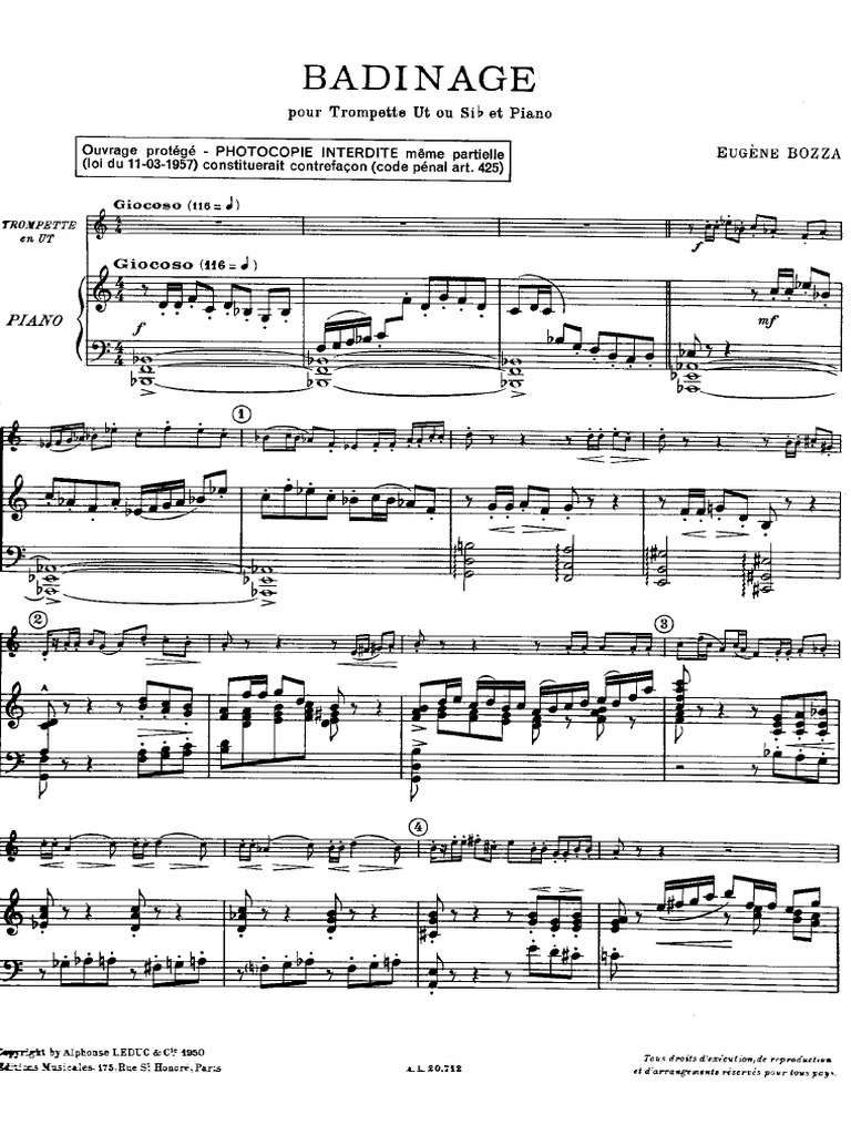 Badinage - Bozza - Trumpet (Piano Score) | PDF