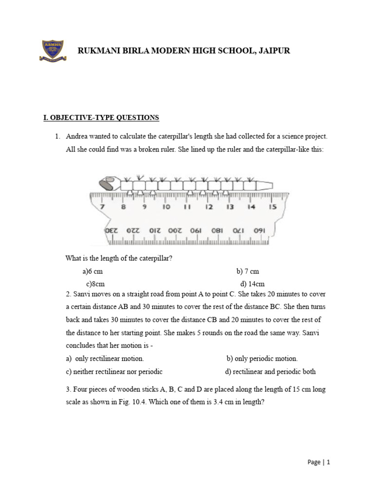 Motion Class 6 Worksheet Cbse | PDF | Length | Distance