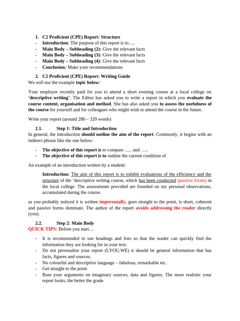 How To Write A Report - C2 Proficient (CPE) - Writing Part 2 | PDF