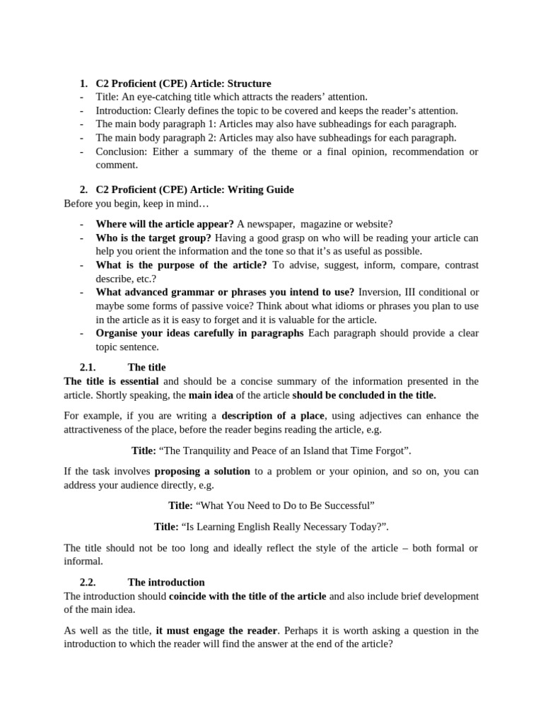 How to write an article_C2 Proficient (CPE) - Writing Part 2 | PDF