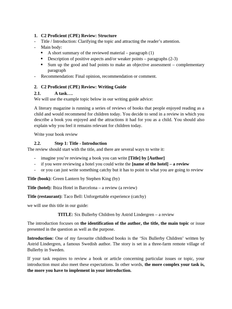 How To Write A Review - C2 Proficient (CPE) - Writing Part 2 | PDF