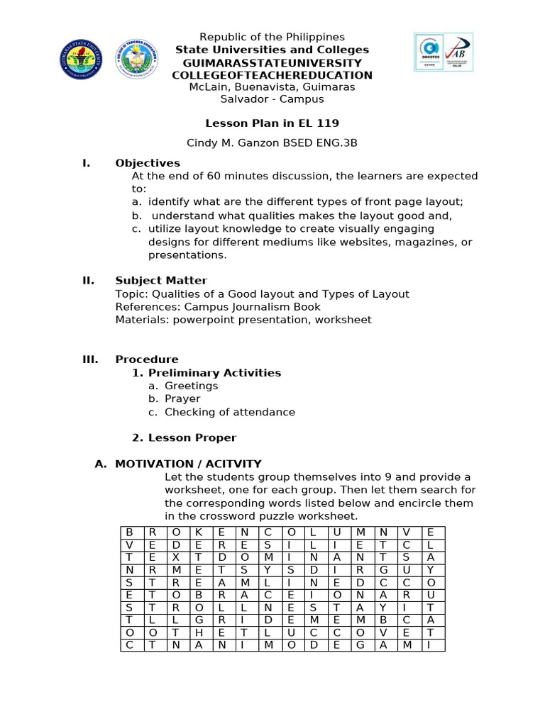 Qualities of A Good Layout and Types of Layout Lesson Plan | PDF