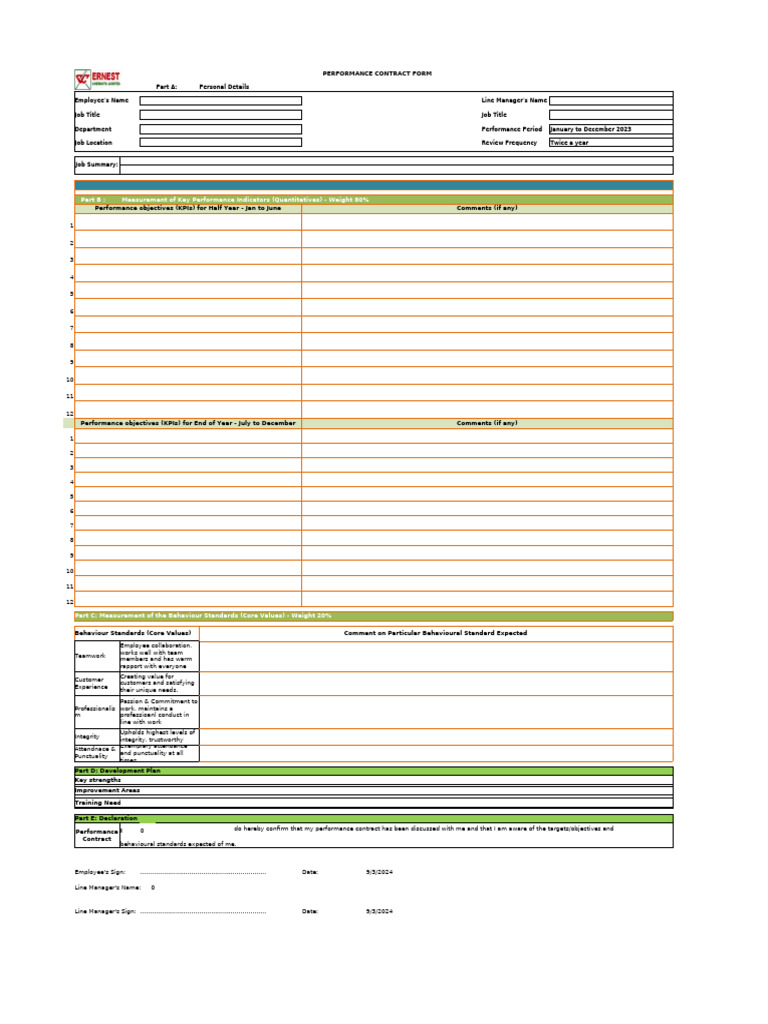 Performance Contract Form | PDF