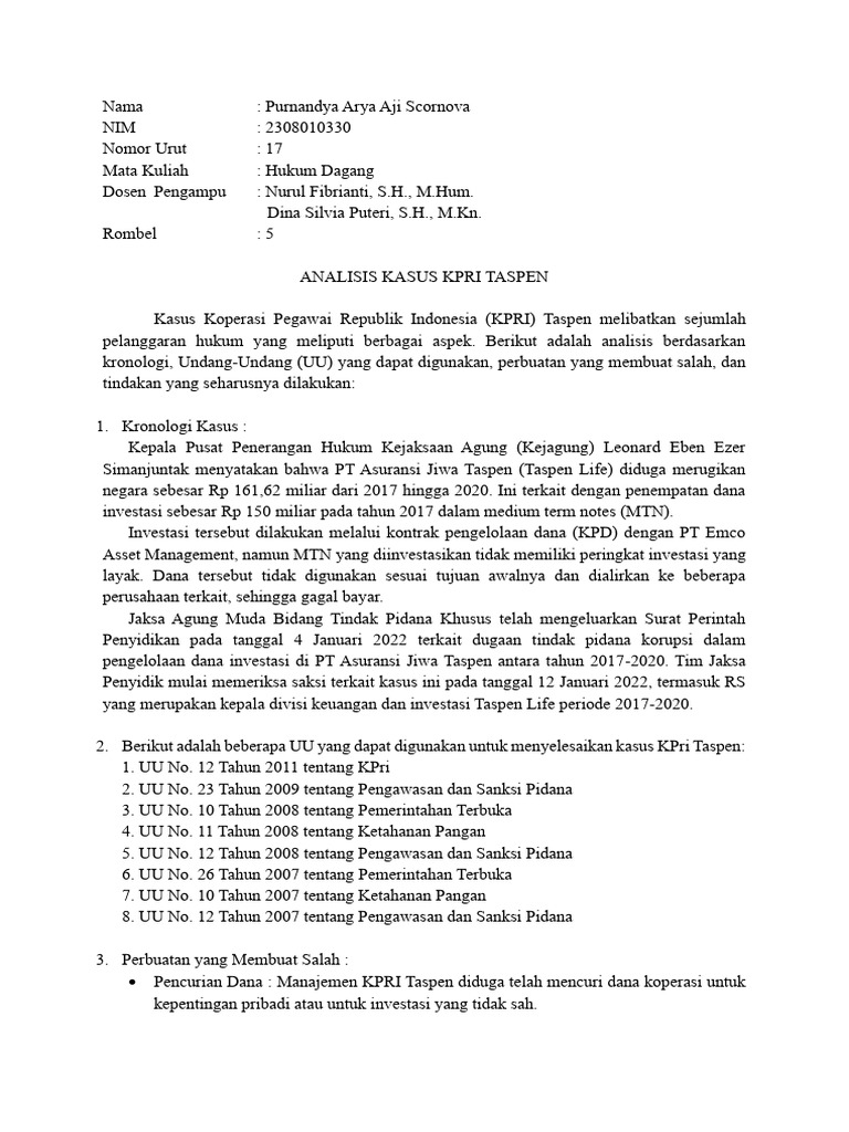 Tugas Hukum Dagang - Purnandya Arya A. S | PDF