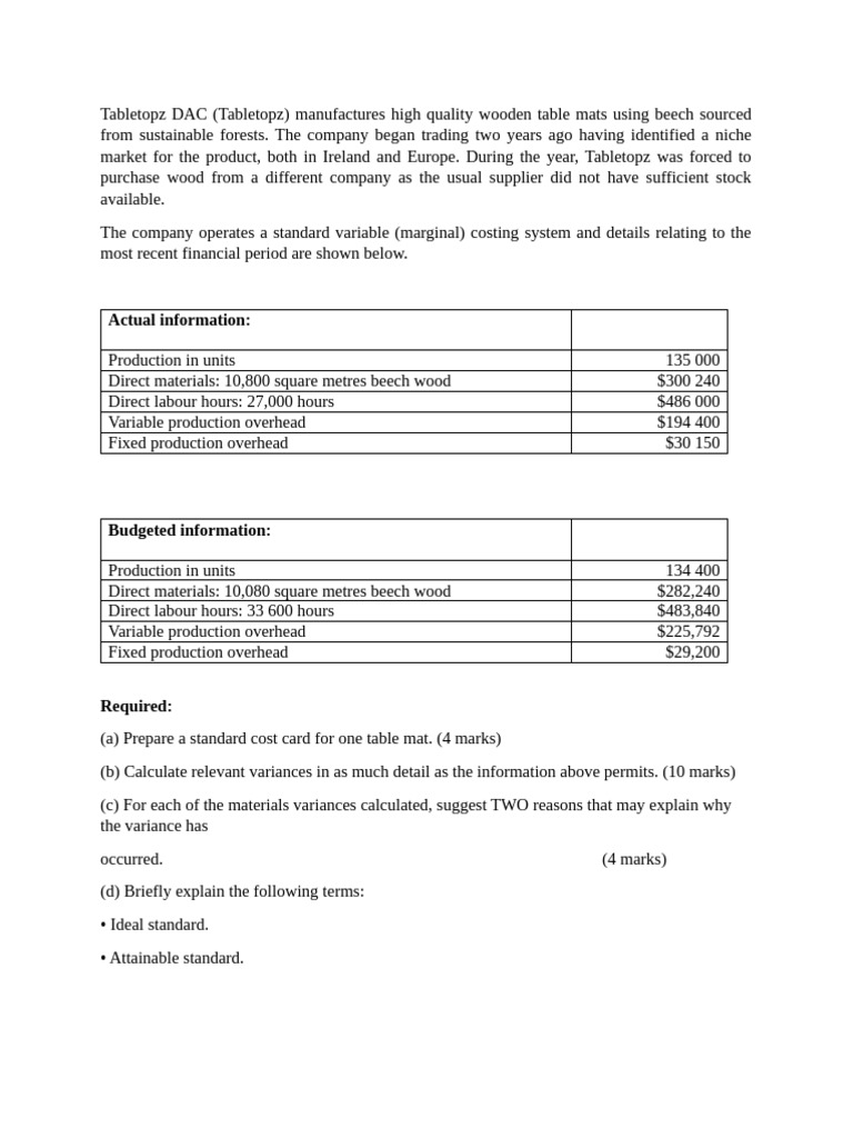 Variance Anaylsis Question Total Units-1 | PDF