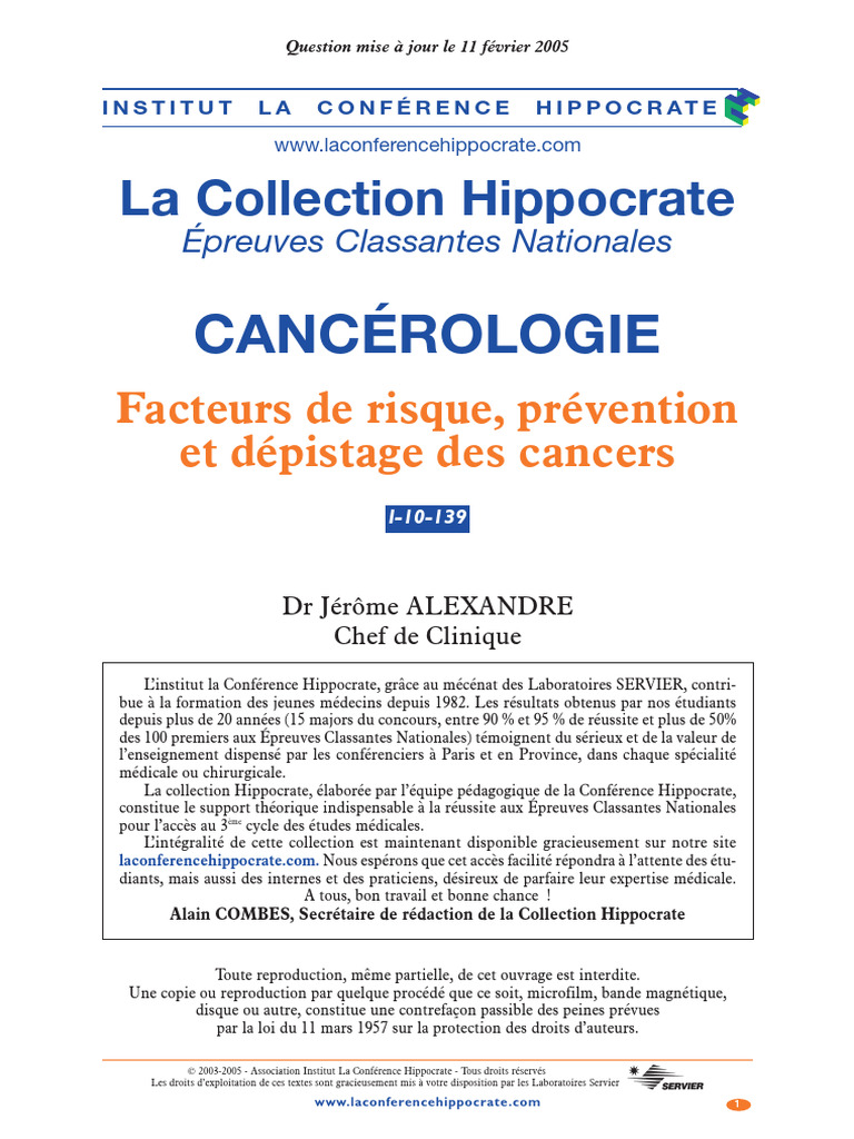 Facteurs De Risque Prévention Et Depistage Des Cancers Pdf