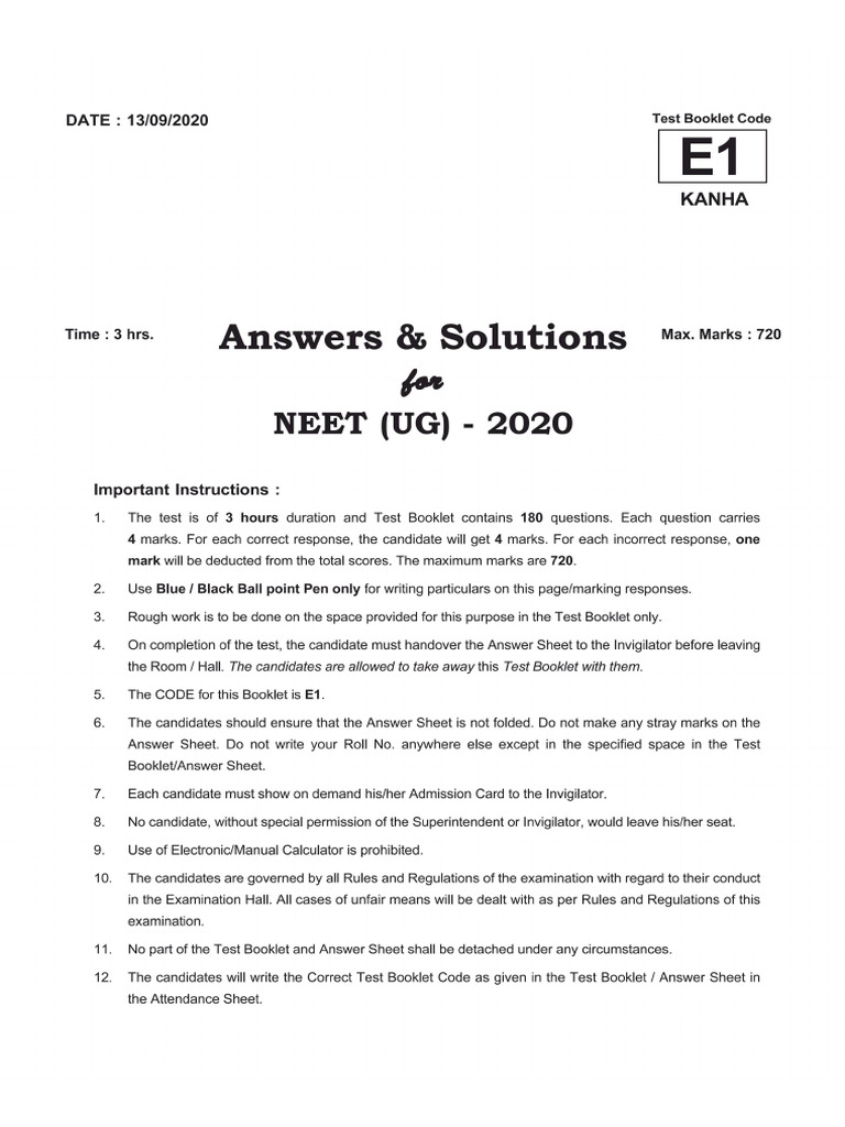 NEET 2020 Question Paper | PDF