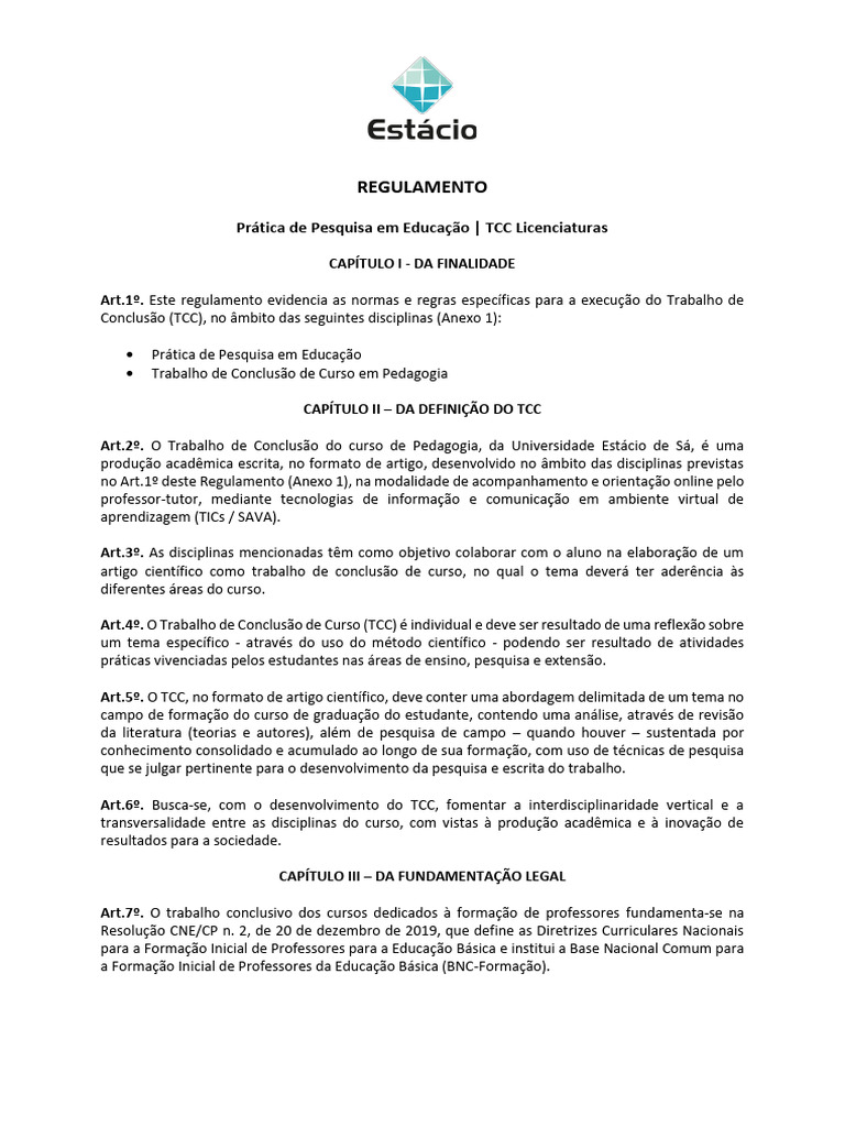 Regulamento Trabalho de Conclus o de Curso - TCC - 2024.1 | PDF