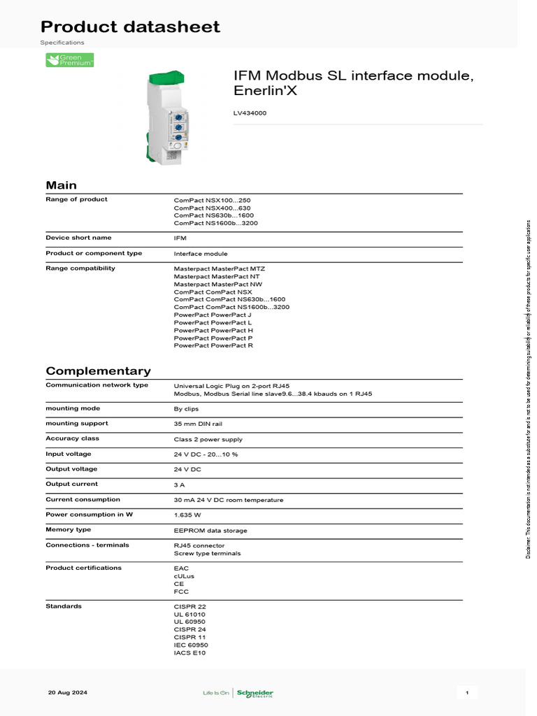 Schneider Electric - EnerlinX-IFE-EIFE-IFM - LV434000 | PDF