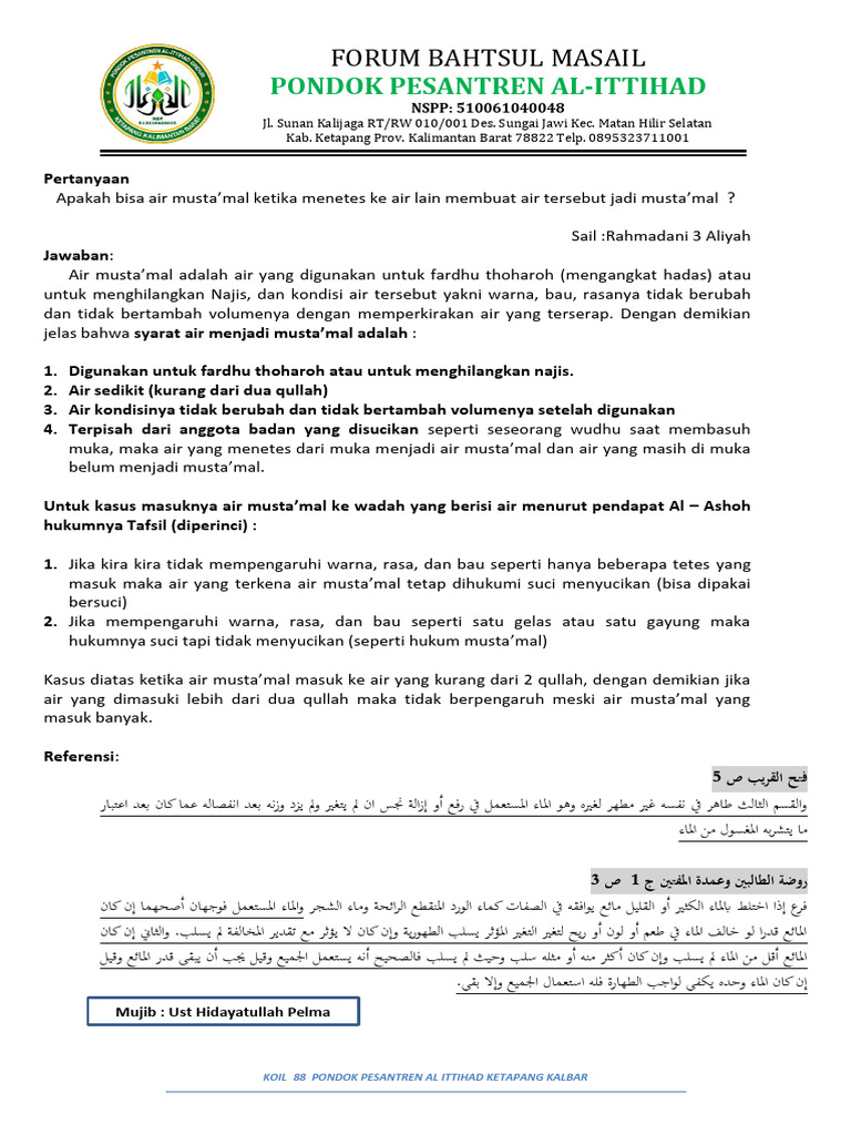 Kecipratan Air Musta'Mal. | PDF
