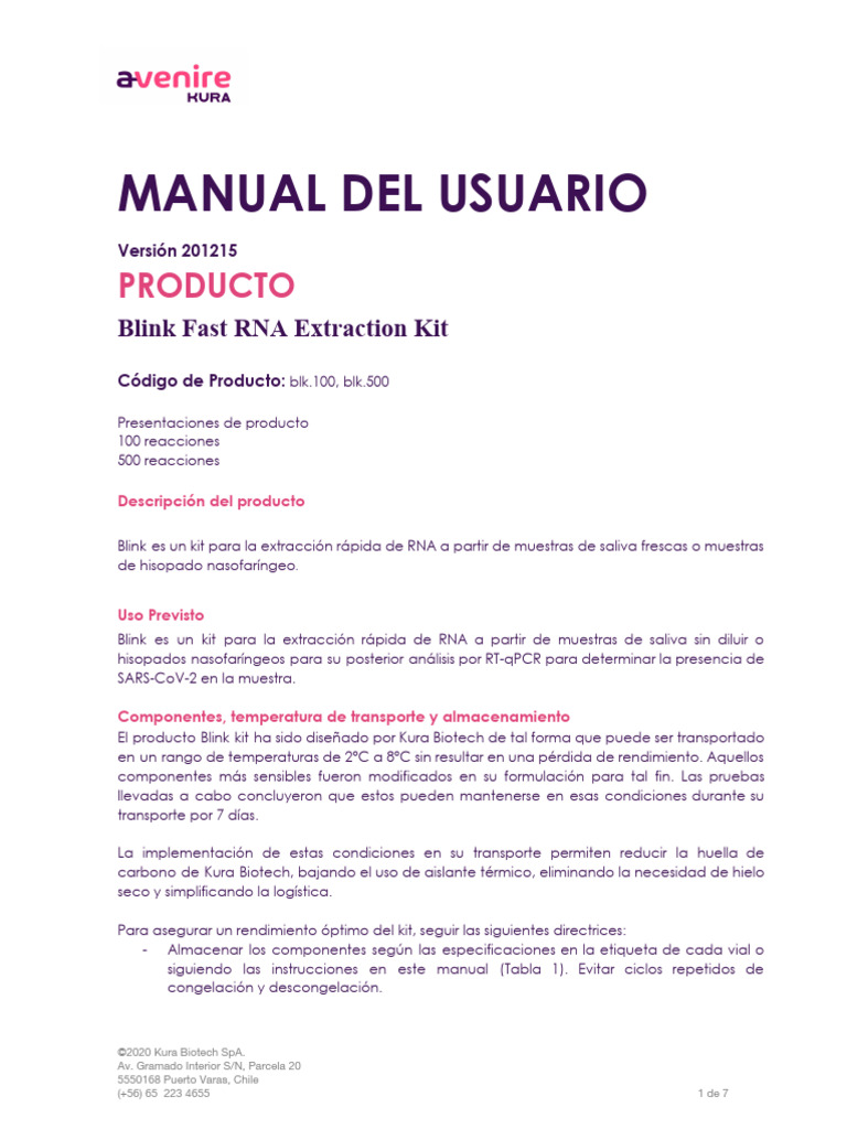 Blink RNA Extraction Kit User Manual | PDF | Science & Mathematics