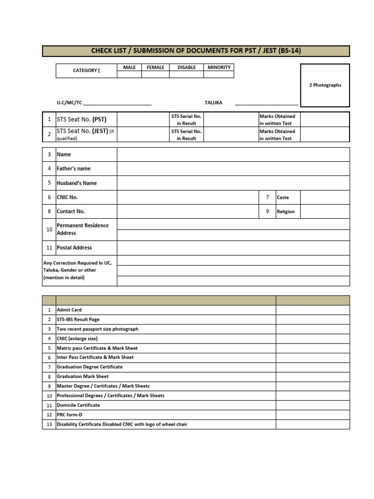 PST/JEST Document Submission Checklist | PDF