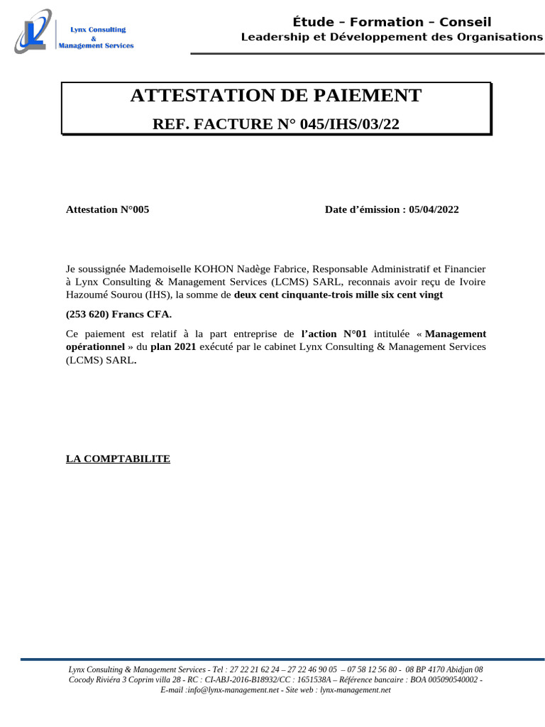Attestation de Paiement | PDF