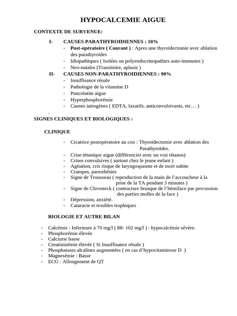 HYPOCALCEMIE | PDF