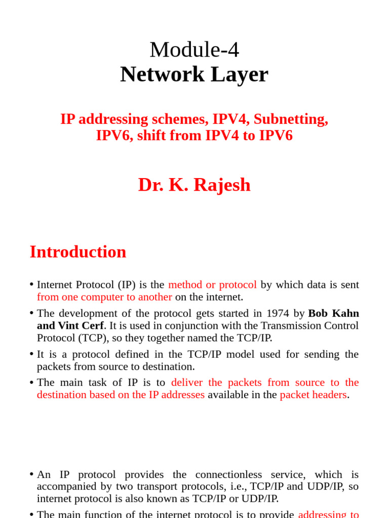 Module 4 Ip Addressing Schemes Ipv4 Subnetting Ipv6 Shift From Ipv4