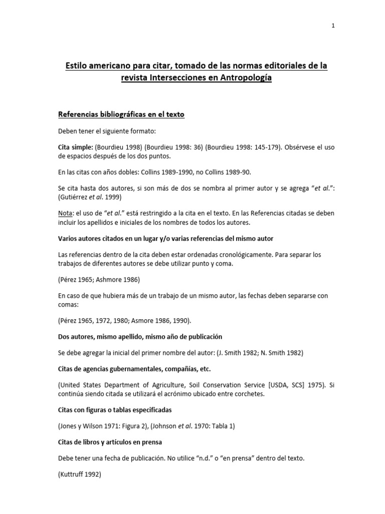 Estilo Americano para Citar Fuentes - Ejemplos | PDF