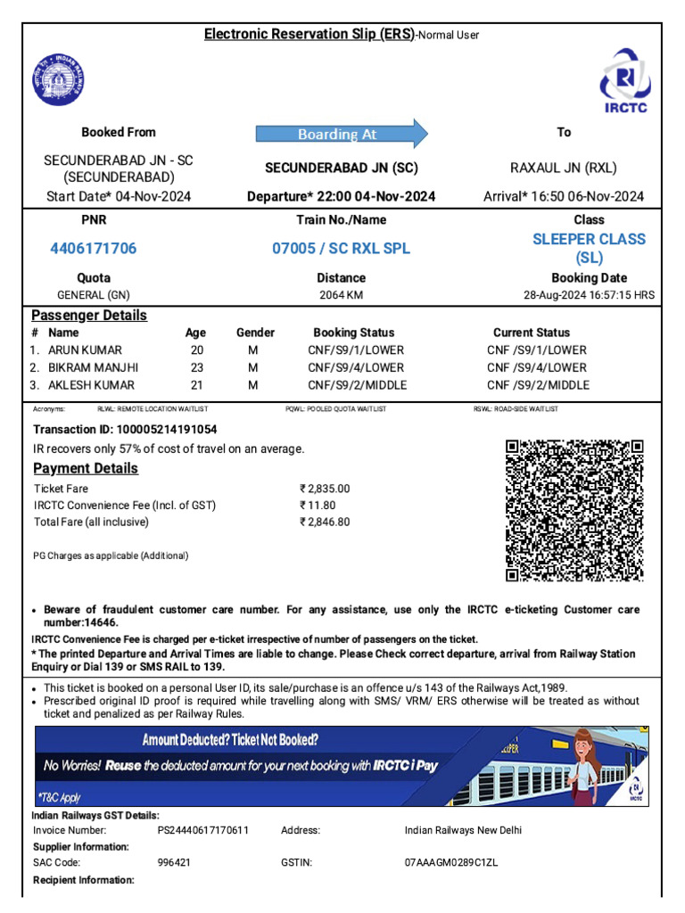 SC RXL SPL Sleeper Class (SL) | PDF