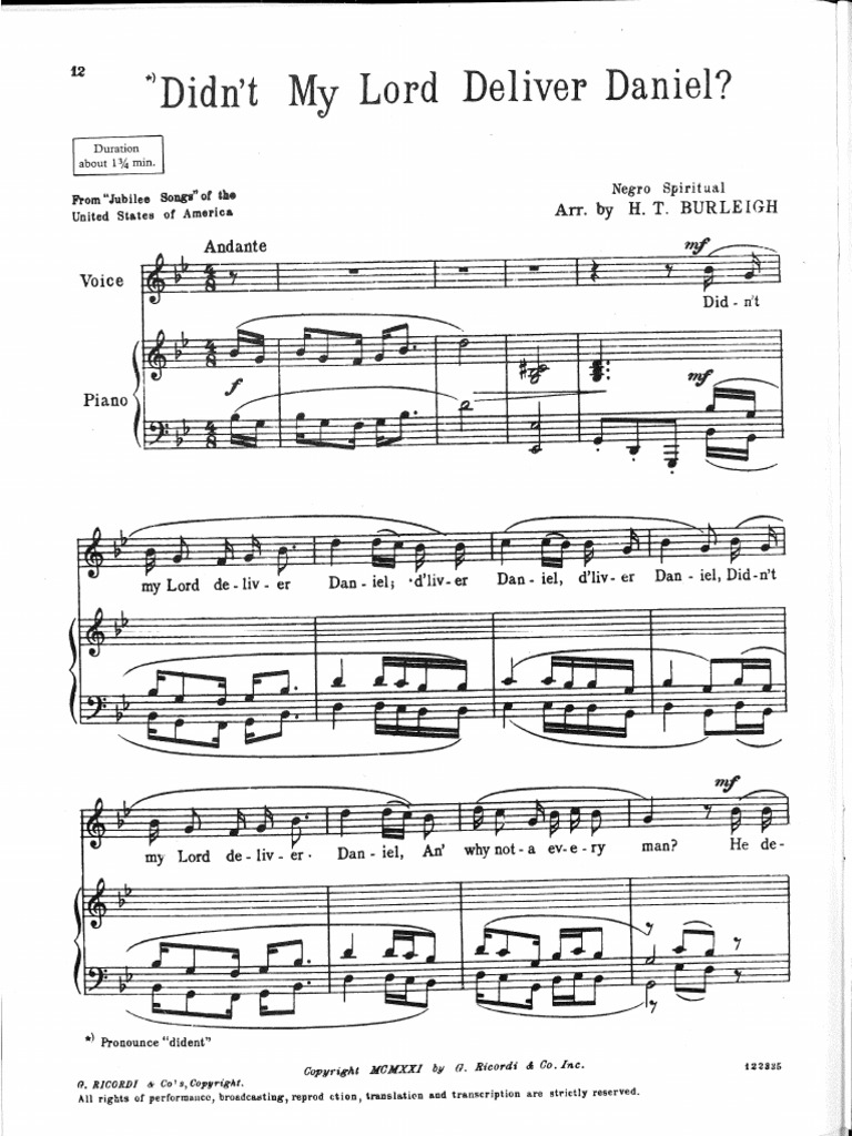 Burleigh - Didn't My Lord Deliver Daniel (BB Major) | PDF