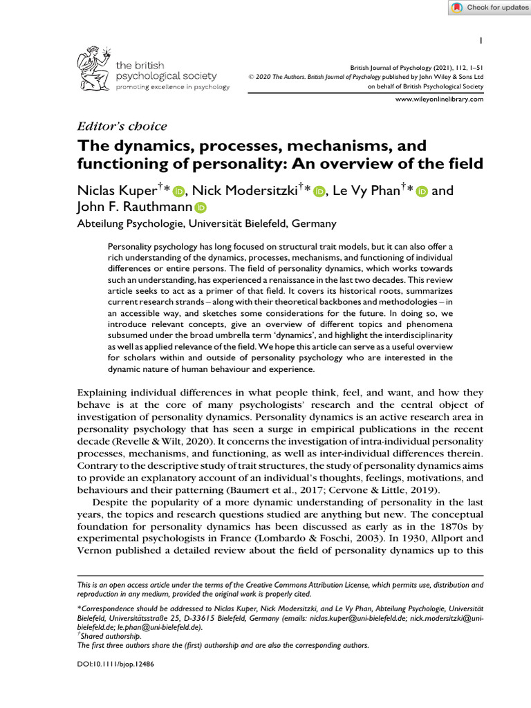 British J of Psychology - 2021 - Kuper - The Dynamics Processes Mechanisms and Functioning of ...