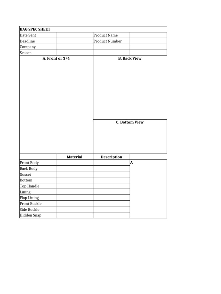 Bag Design Spec Sheet & Range Plan | PDF