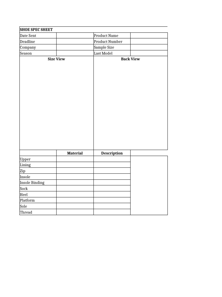 Shoe Design Spec Sheet & Range Plan | PDF