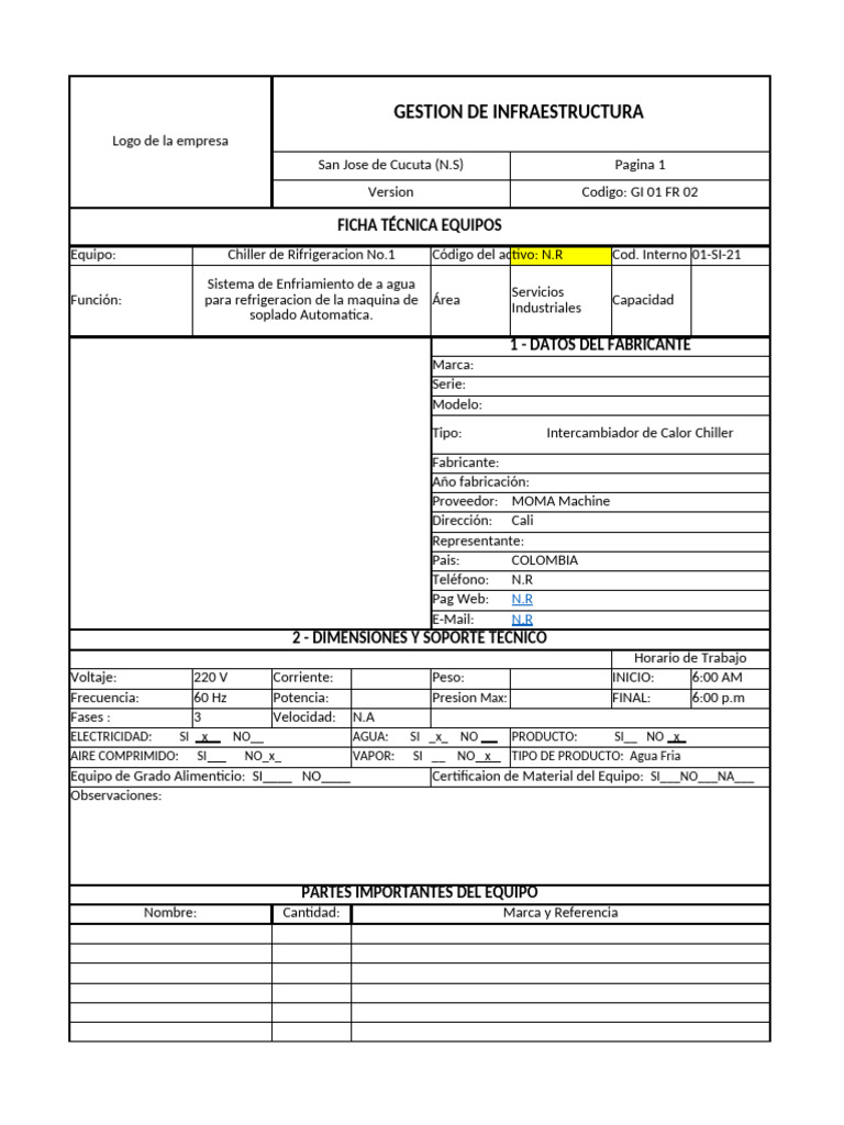 Modelo de Ficha Tecnica Para Equipos-maquinaria | PDF