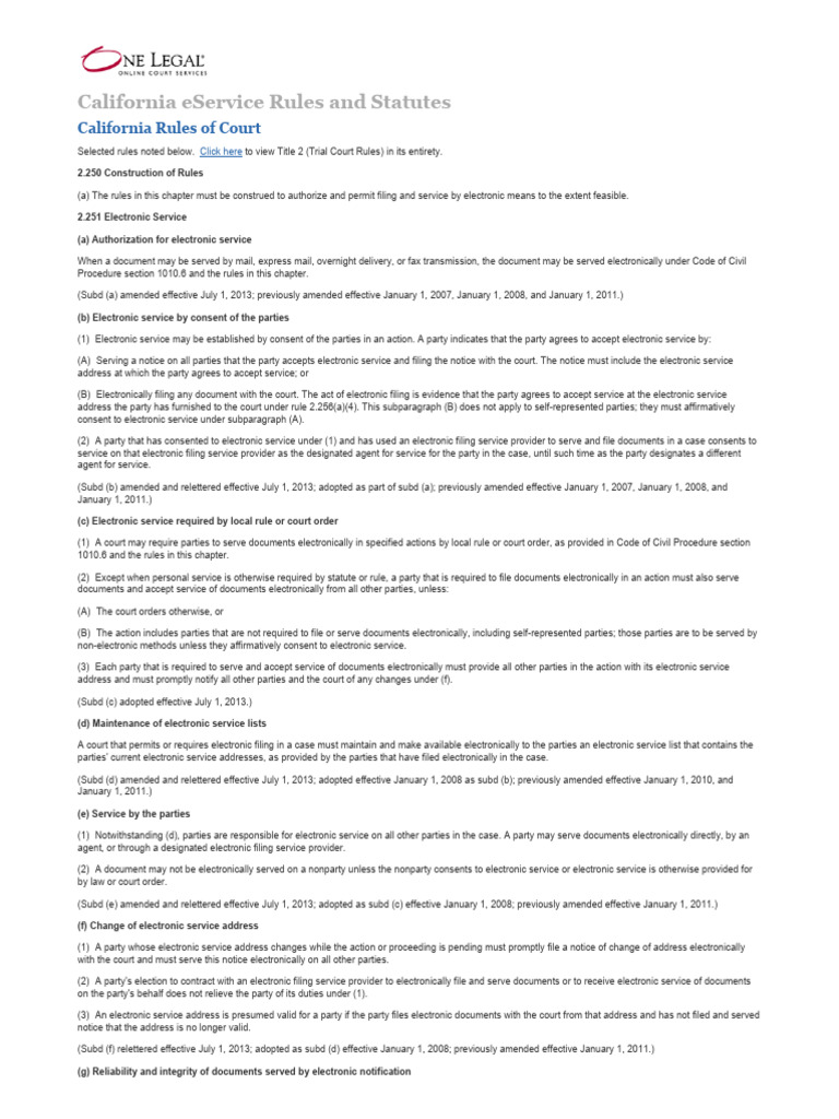California eService Rules Overview | PDF | Judgment (Law) | Technology ...