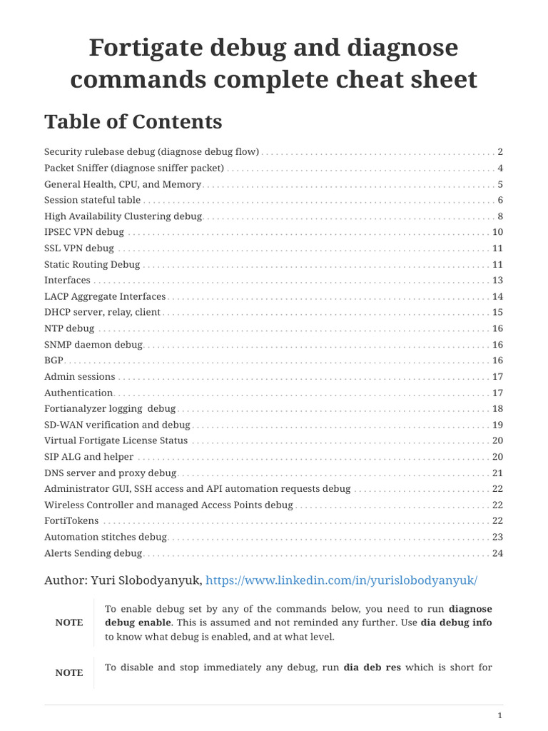Fortigate Debug Diagnose Complete Cheat Sheet | PDF